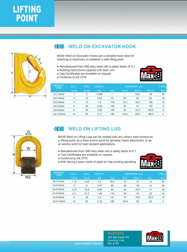 Weld on Lifting Hooks/Lugs and Swivel Lifting Lugs - New Height Lifting